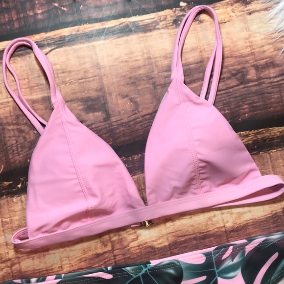 Swim | Pink Palm Leaf Print Triangle Bikini | Poshmark